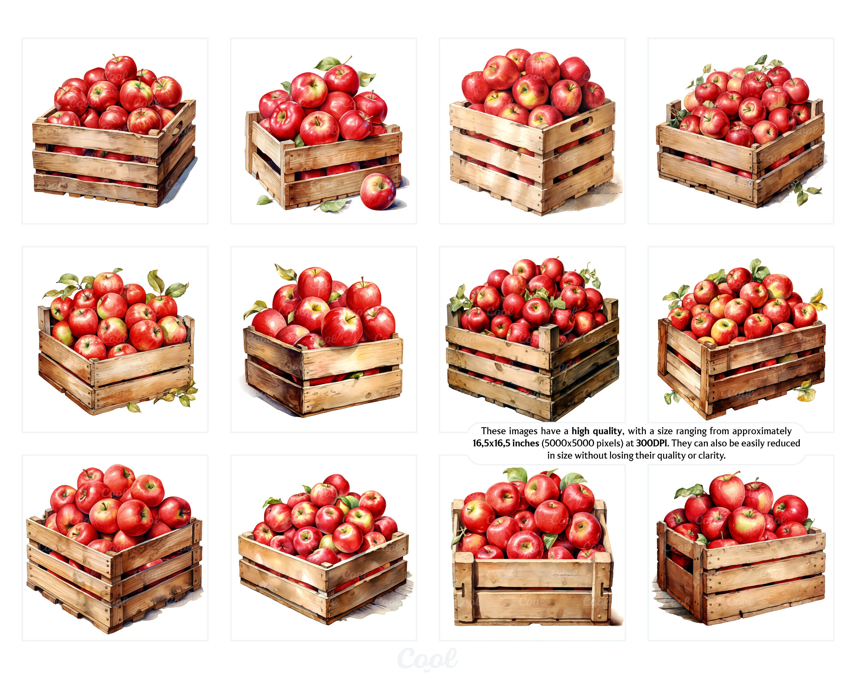 Vintage Apple Wooden Crates Clipart Bundle, 15 Digital JPG, Rustic ...