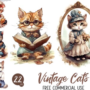 Vintage Cat Collection Clipart Bundle, 22 Digital JPG, Retro Feline Art ...