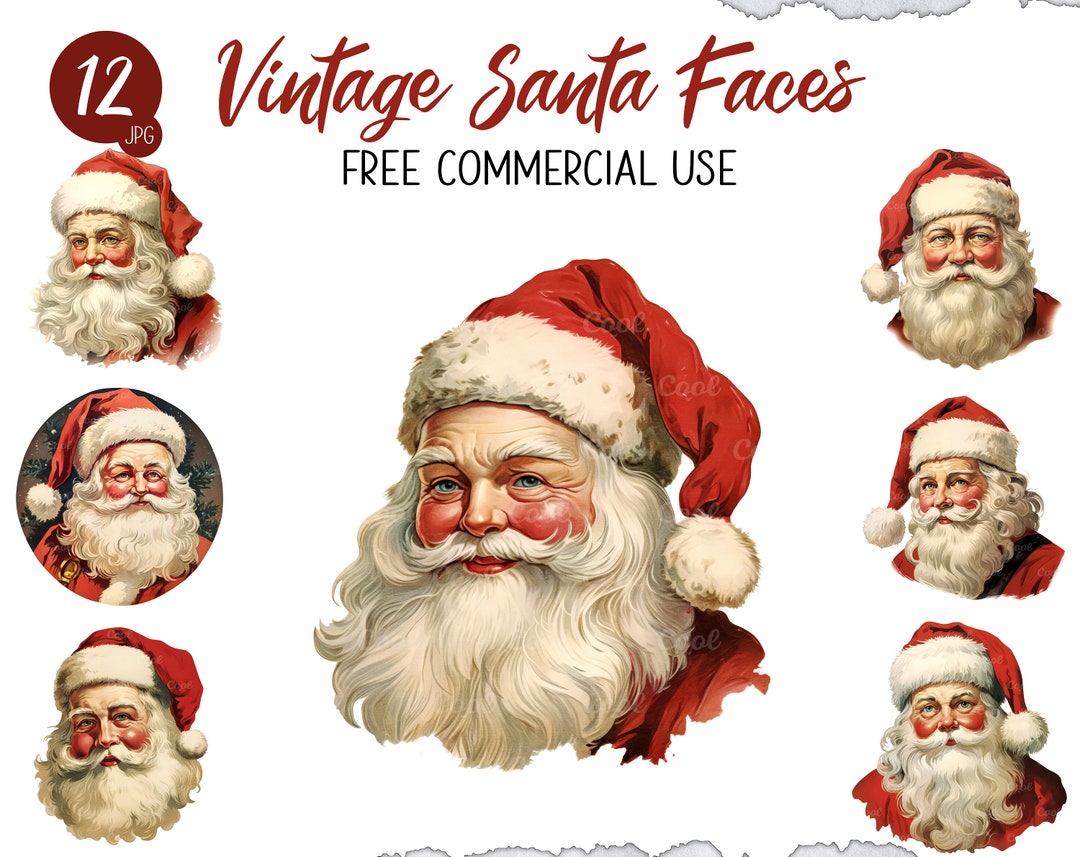 Vintage Santa Faces Clipart Bundle 12 Digital JPG Festive - Etsy