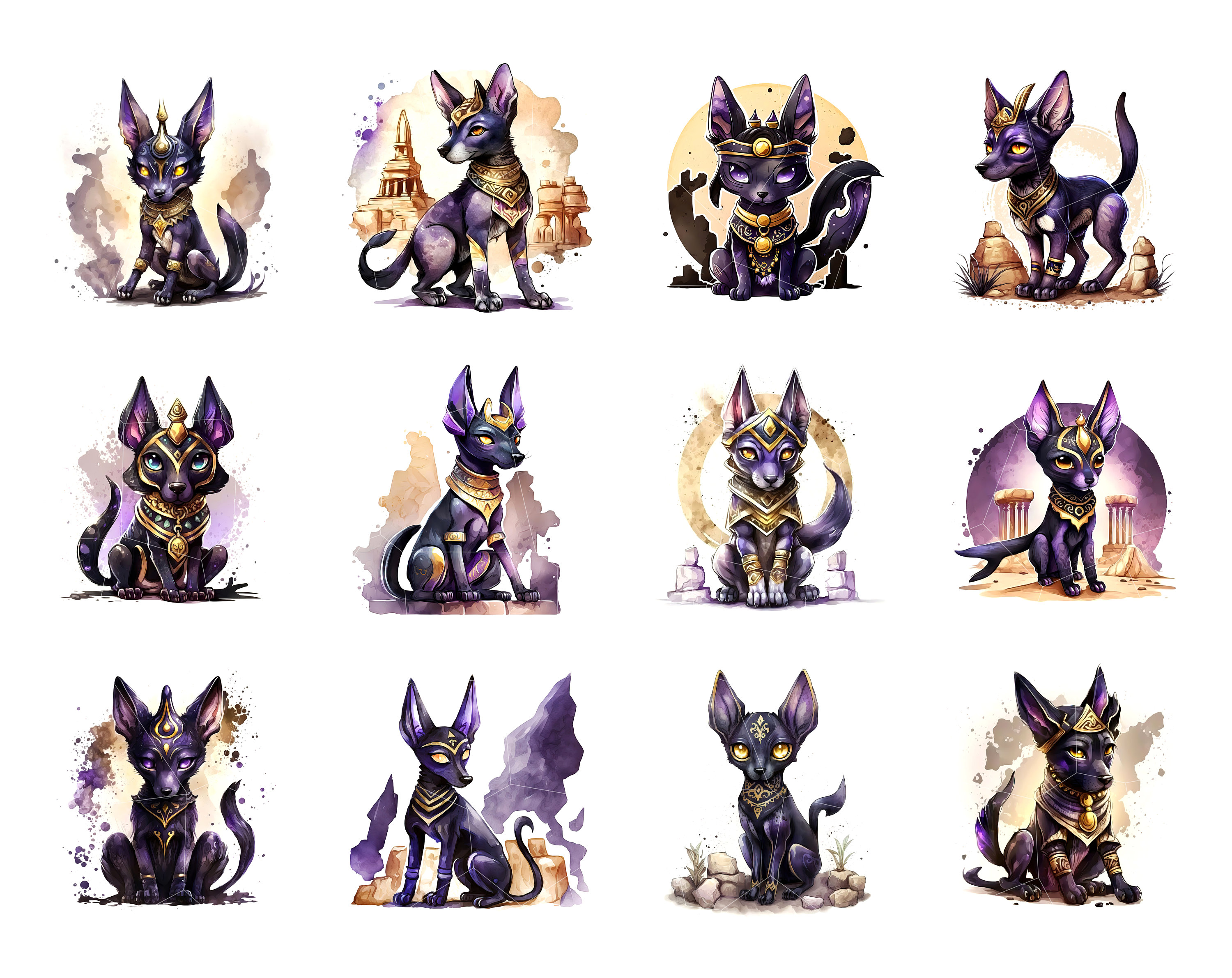 Watercolor Purple Anubis Clipart Bundle, Egyptian God Print JPG ...