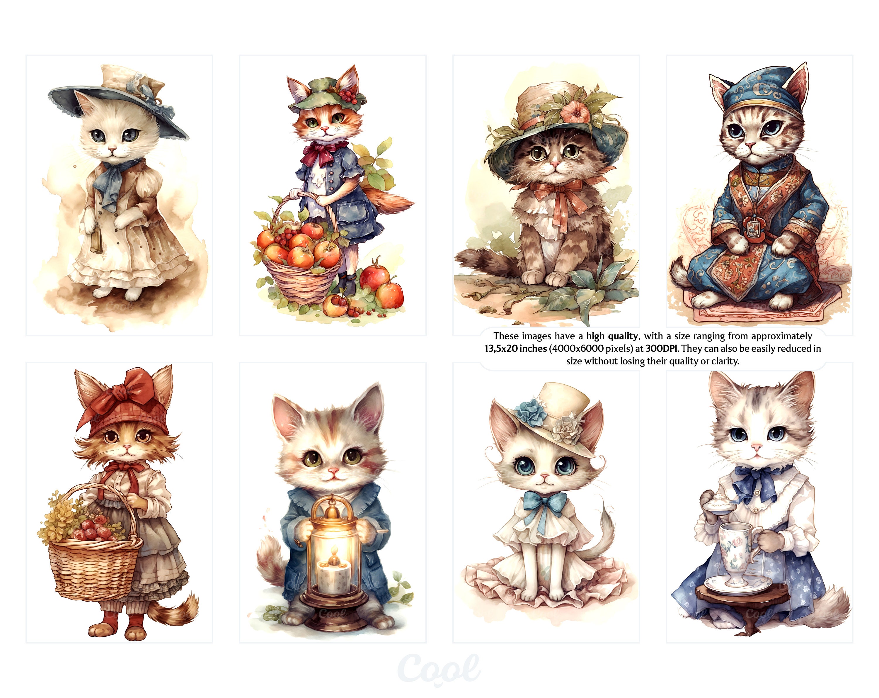 Vintage Cat Collection Clipart Bundle, 22 Digital JPG, Retro Feline Art ...