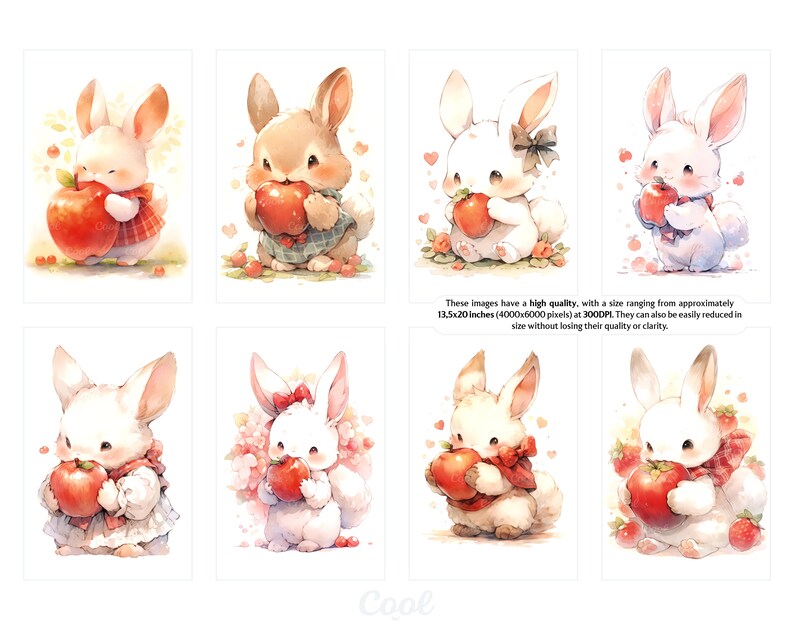 Apple Rabbits Clipart Bundle 20 Digital JPG Bunny Fruit Art - Etsy