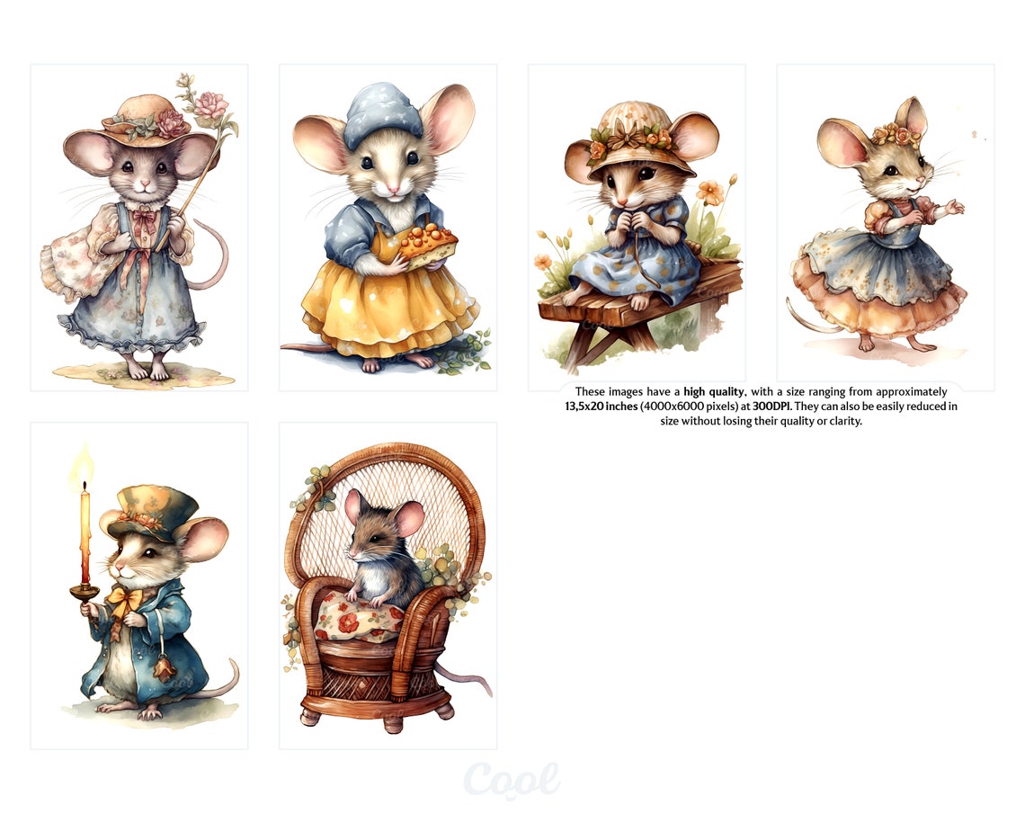Vintage Mouse Collection Clipart Bundle, 14 Digital JPG, Retro Rodent ...
