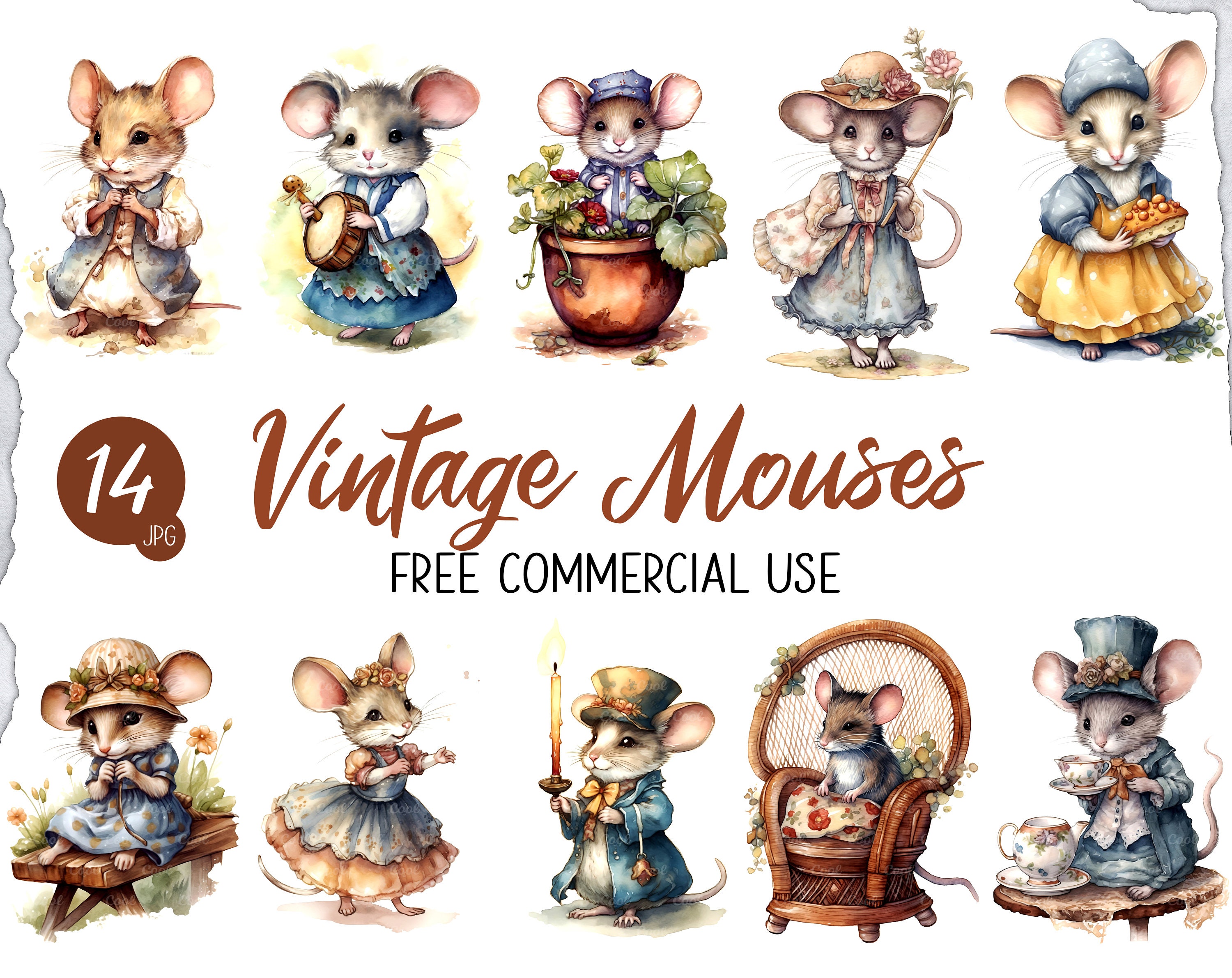 Vintage Mouse Collection Clipart Bundle 14 Digital JPG Retro - Etsy