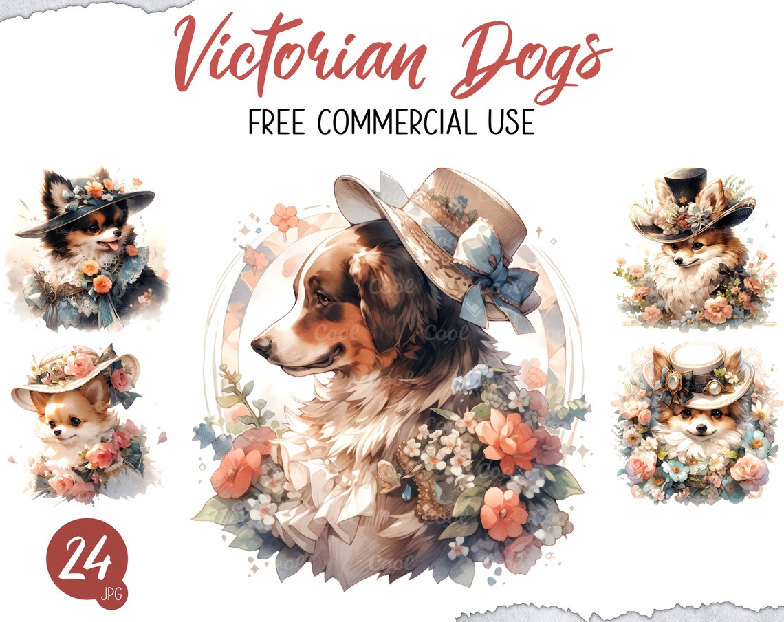 Victorian Dogs Clipart Bundle, 24 Digital JPG, Antique Canine Art ...