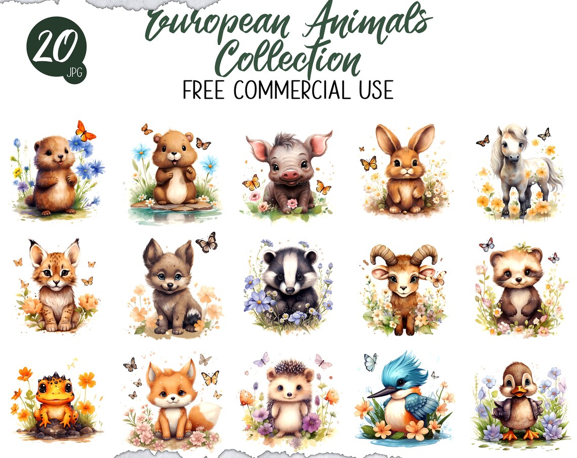 European Animal Collection Clipart Bundle, 20 Digital JPG, Continental ...