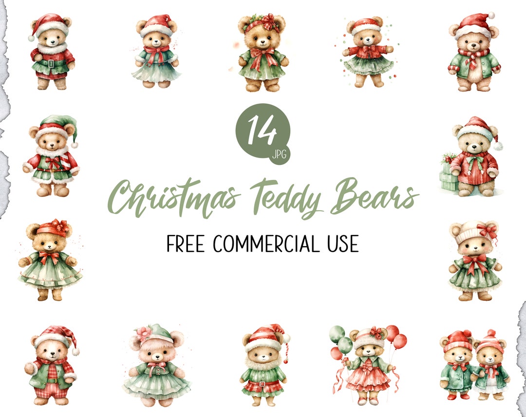 Christmas Teddy Bears Clipart Bundle 14 Digital JPG Plush - Etsy