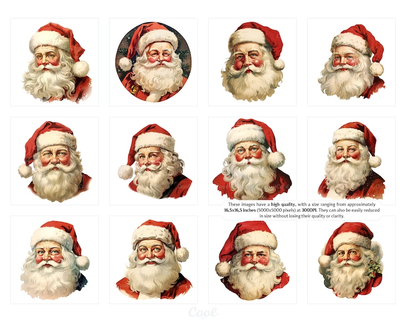 Vintage Santa Faces Clipart Bundle 12 Digital JPG Festive - Etsy