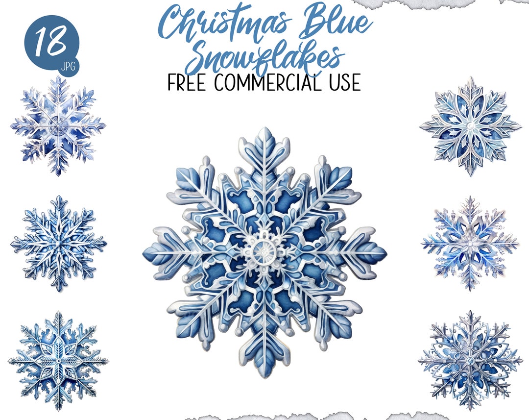 Christmas Blue Snowflakes Clipart Bundle, 18 Digital JPG, Glittering ...