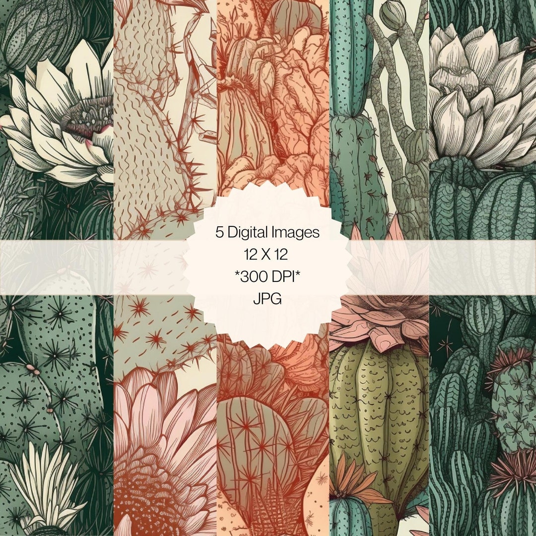 5 Desert Cactus Digital Paper Bundle Backgrounds, Printable Scrapbook ...