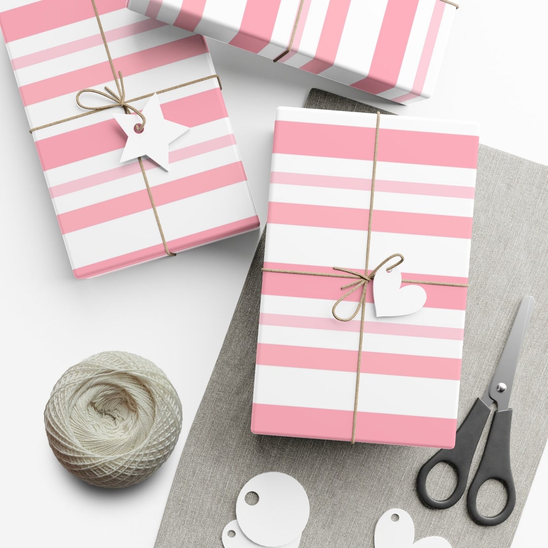 Pink and White Striped Wrapping Paper for Birthday Gift, Striped Gift ...