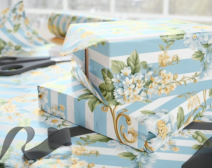 Wrapping Paper Brown Blue Floral Gift Wrap Spring Wrap Illustration ...
