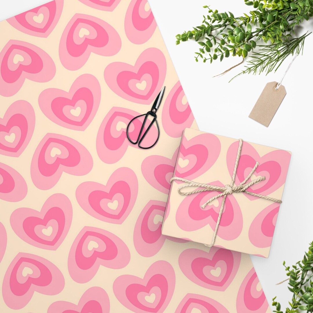 Pink Hearts Gift Wrapping Paper: Glossy Holiday Wrap - Etsy