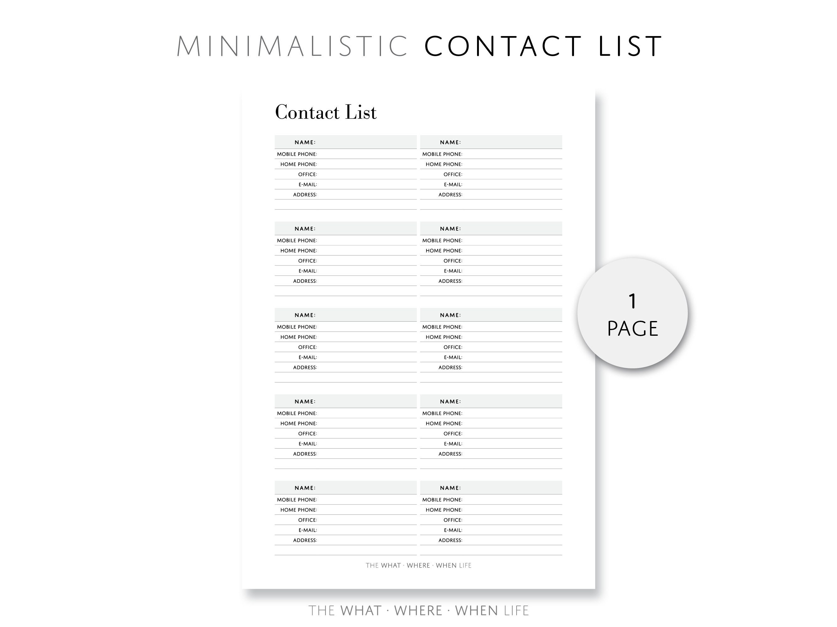 Contact List Printable Contact List Organizer Elegant Printable - Etsy