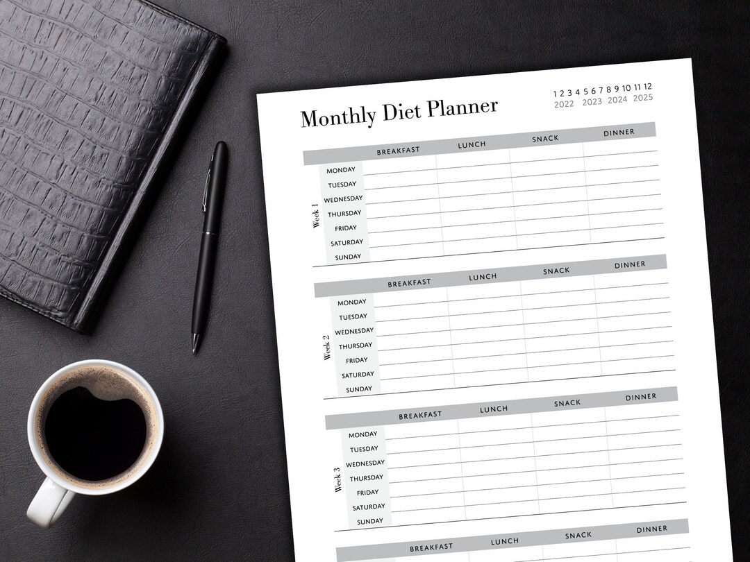 Monthly Diet Planner | Printable Monthly Diet Organizer | Diet Tracker ...