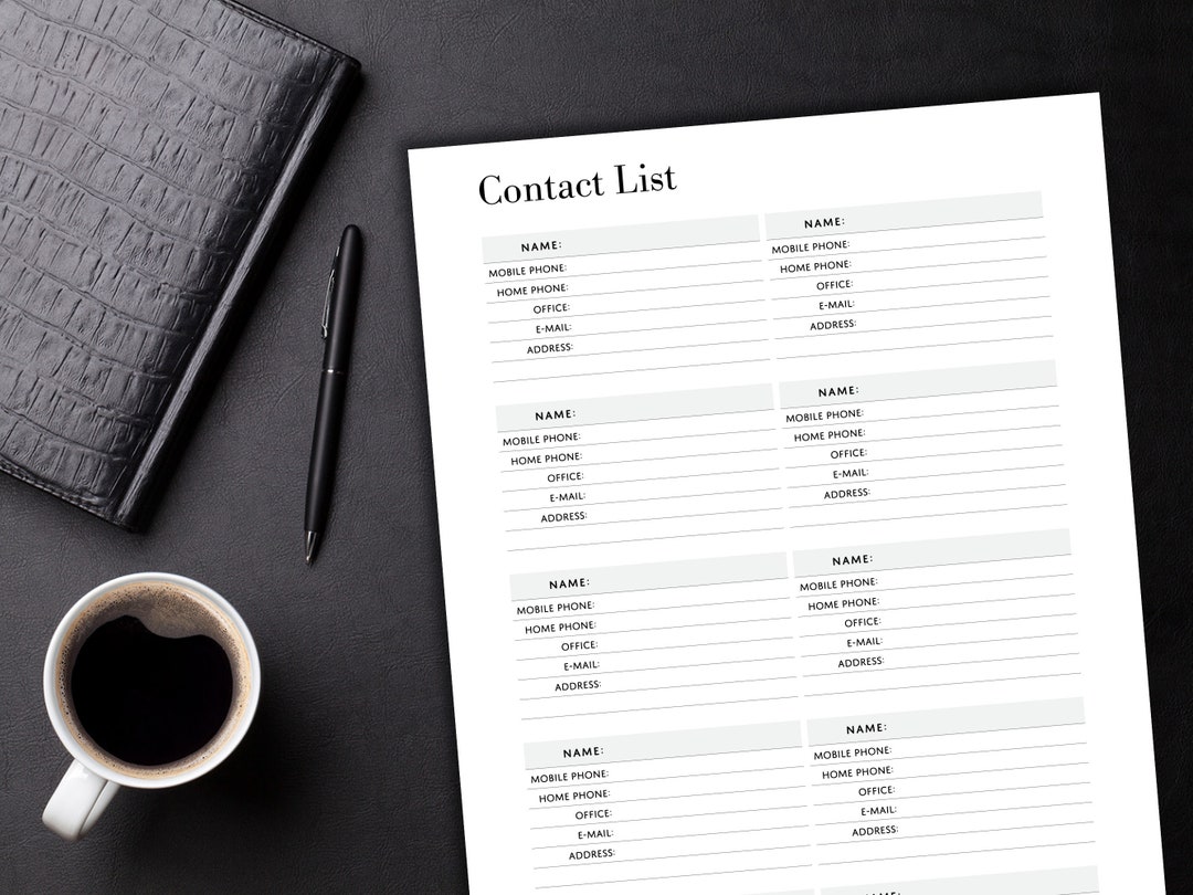 Contact List | Printable Contact List Organizer | Elegant Printable - Etsy