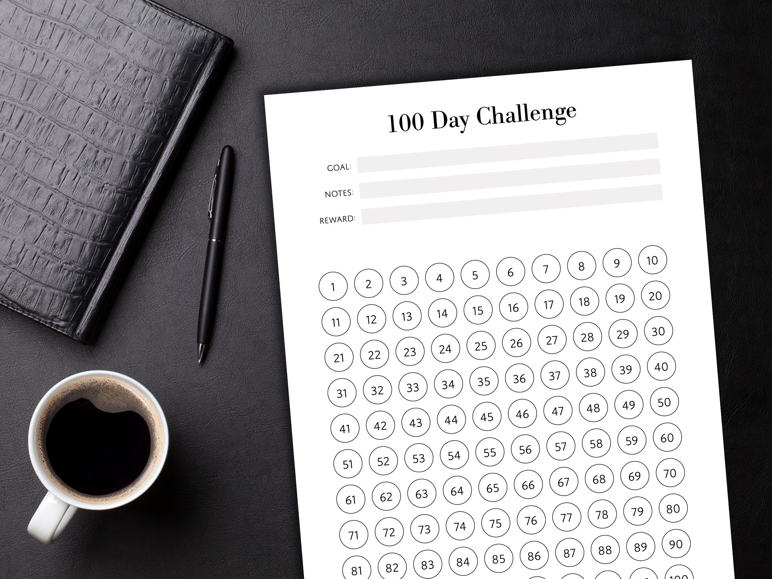 100 Day Challenge | Printable 100 Day Challenge Tracker | Elegant ...