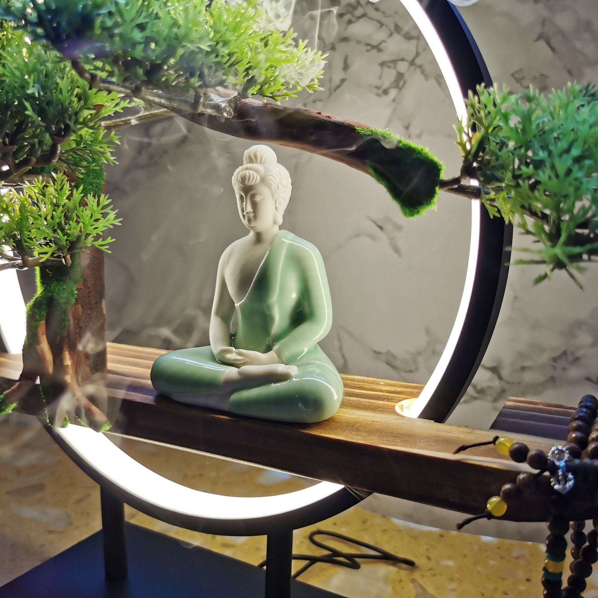 Porcelain Buddha Statue Decorative Set With LED Light Buddha Statue ...