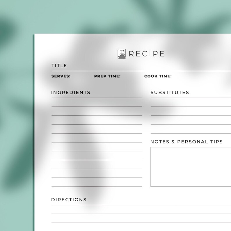 Recipe Page, Recipe Book Template, Printable Recipe Page, A4, Recipe ...