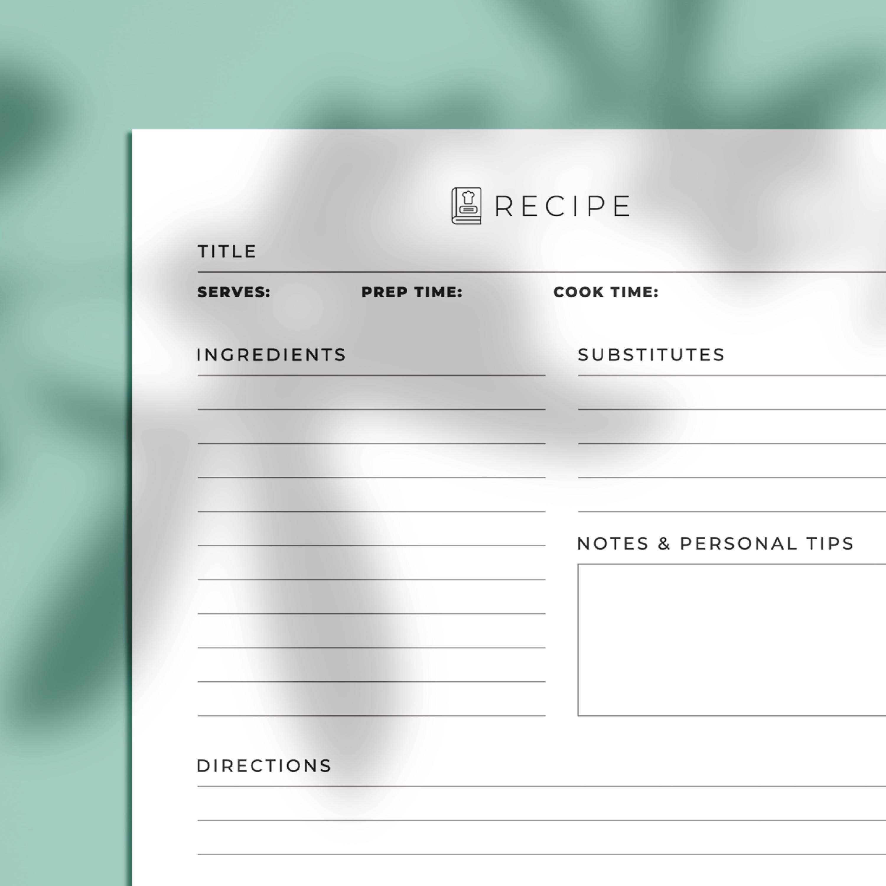 Recipe Page, Recipe Book Template, Printable Recipe Page, A4, Recipe ...