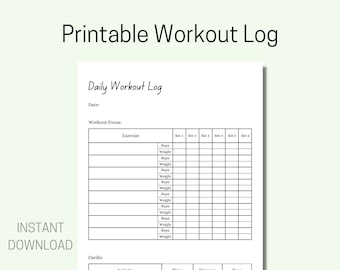 Workout Log Printable, Fitness Planner, Exercise Template, Workout ...