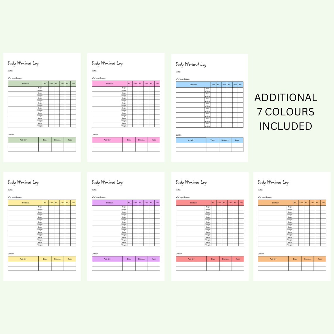 Workout Log Printable, Fitness Planner, Exercise Template, Workout ...
