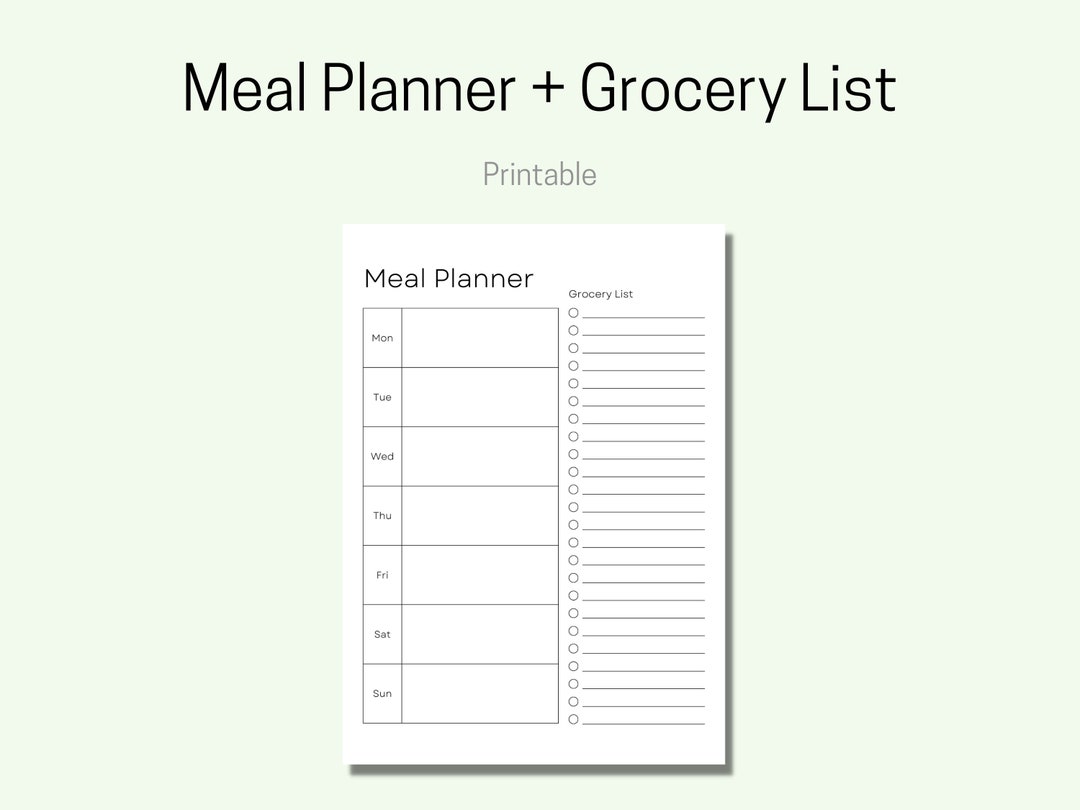 Weekly Meal Planner Grocery List Printable, Weekly Food Prep, Food ...
