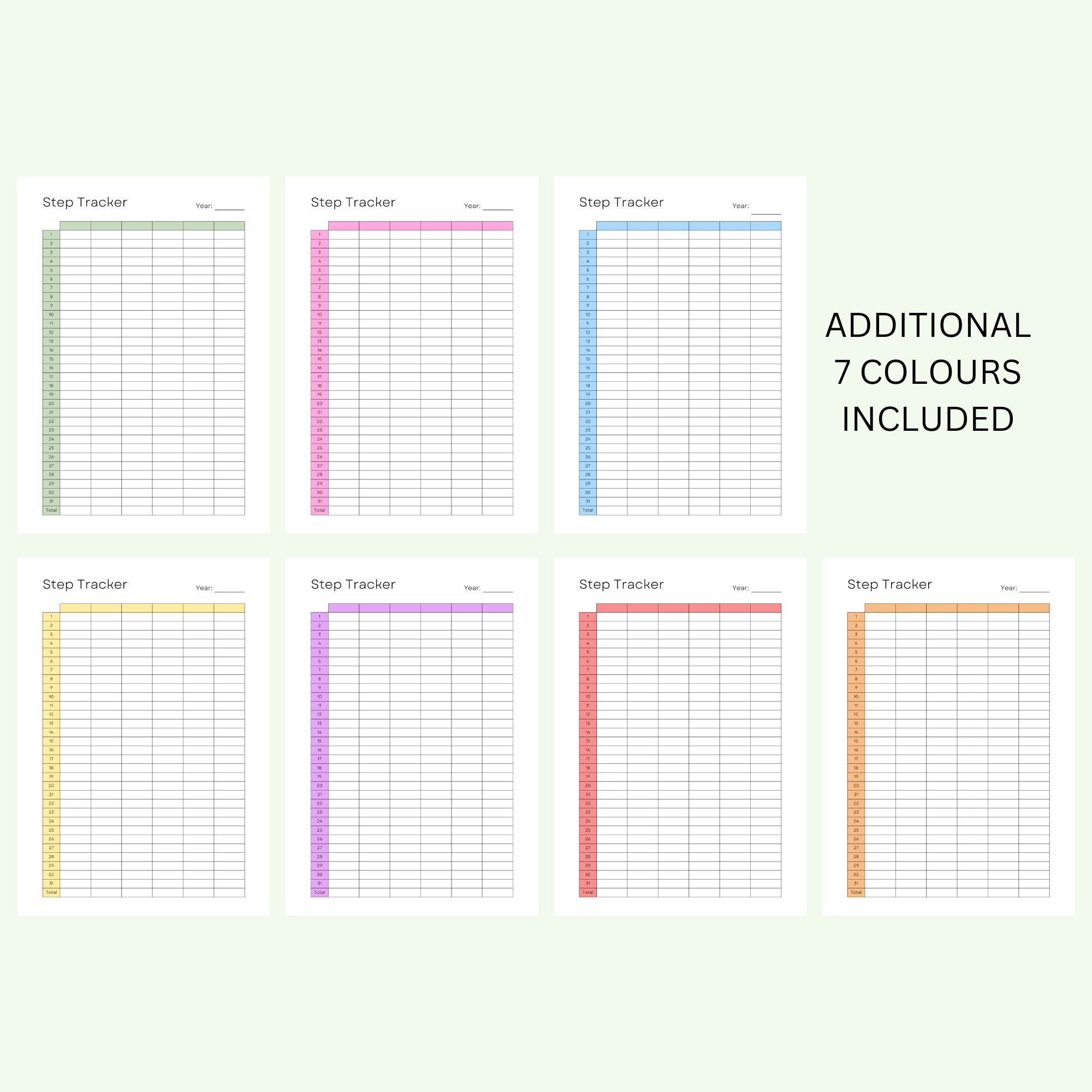 Step Tracker Printable Template, Six Month Step Log, Daily Step Chart ...