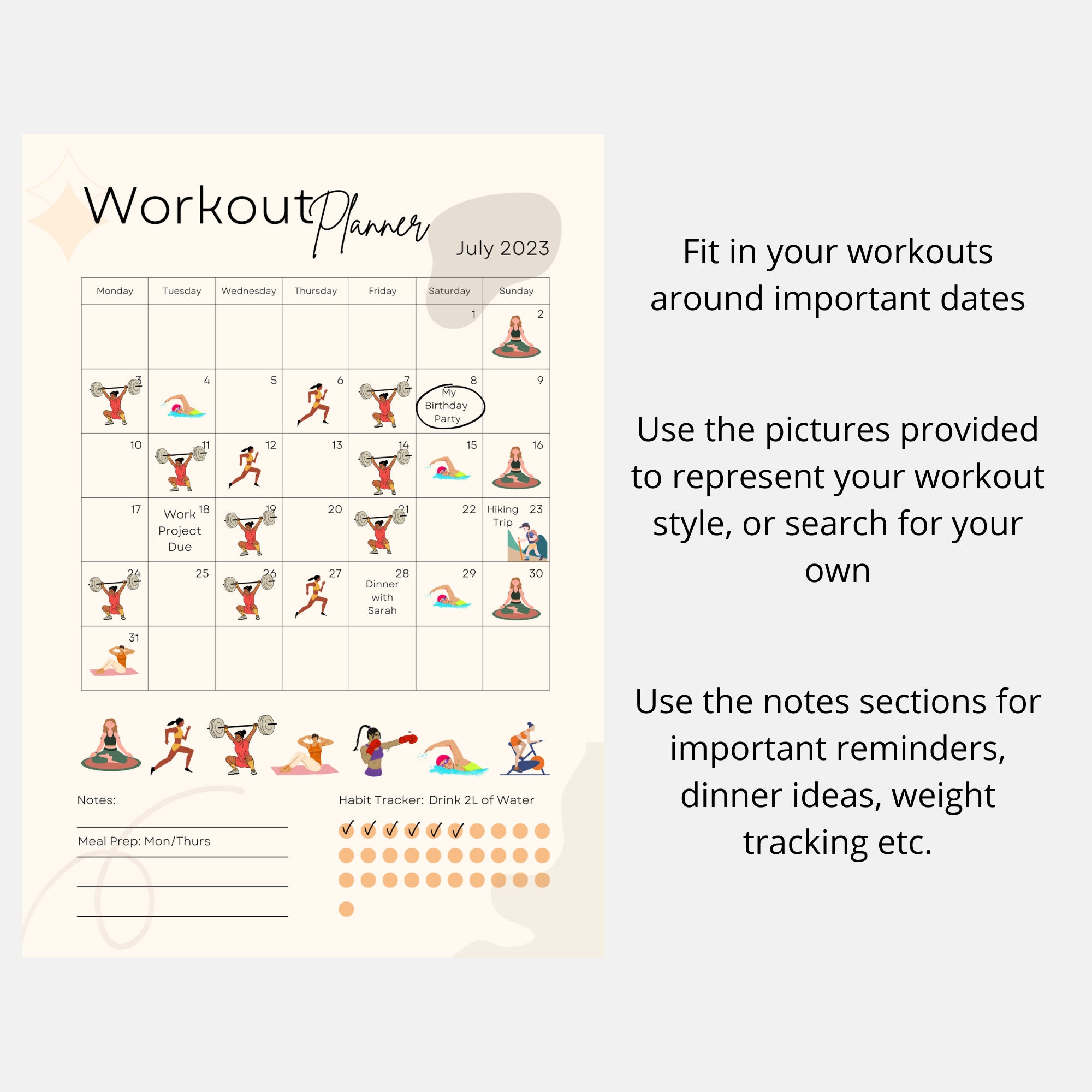 Editable Monthly Workout Planner, Canva Template, Fitness Journal ...
