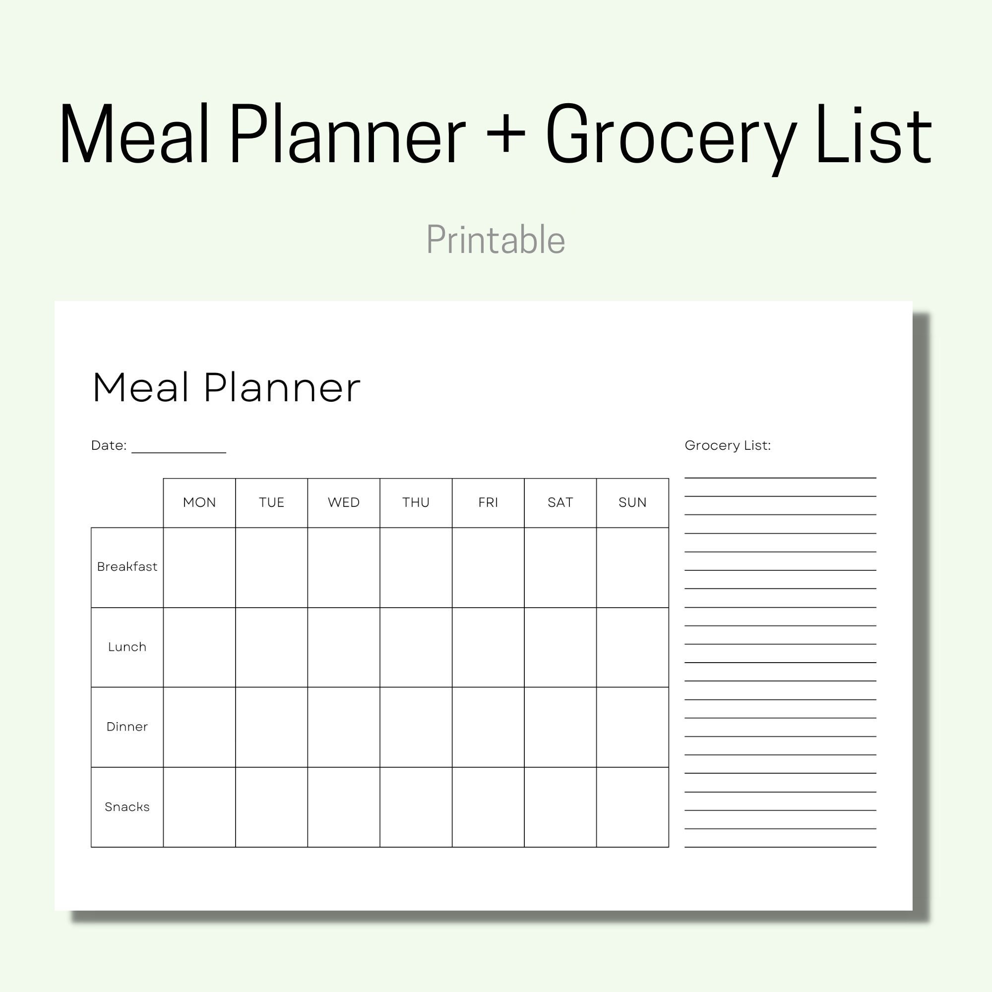 Printable Meal Planner With Grocery List, Weekly Food Prep, Food Diary ...