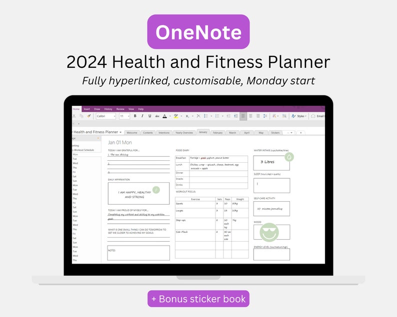 Onenote Fitness Planner 2024, Digital Health Planner, Health Journal ...