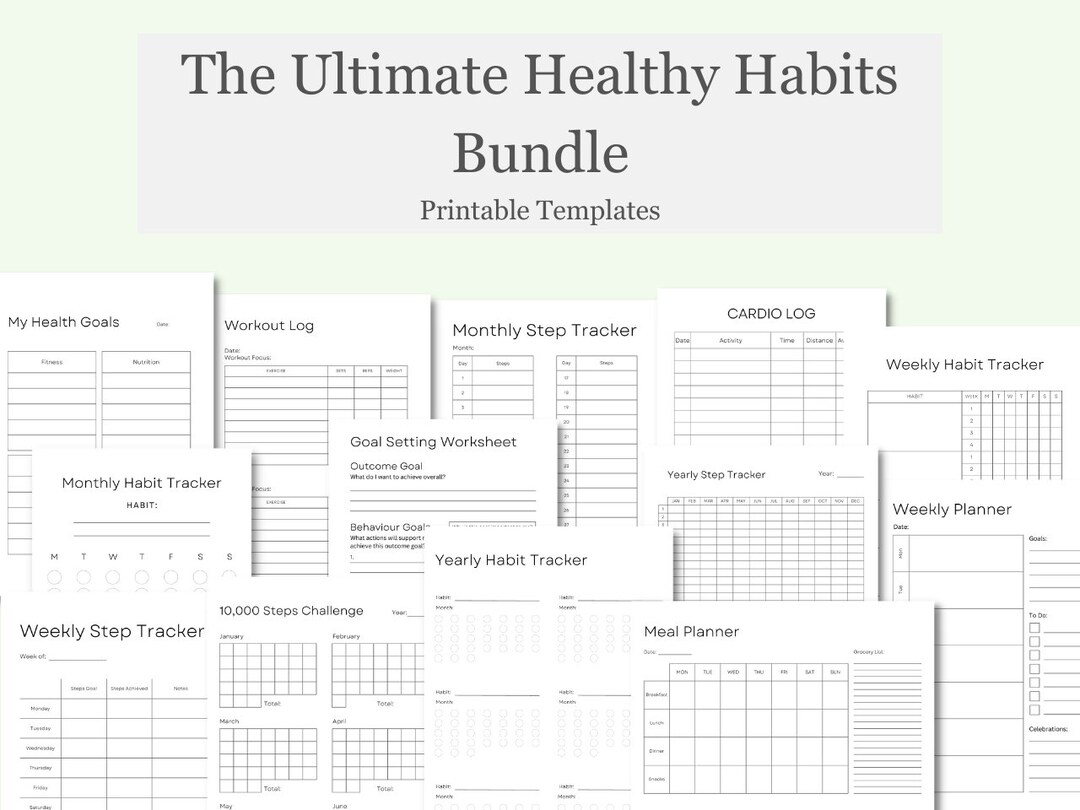 The Ultimate Healthy Habits Bundle, Workout Log, Cardio Log, Habit ...