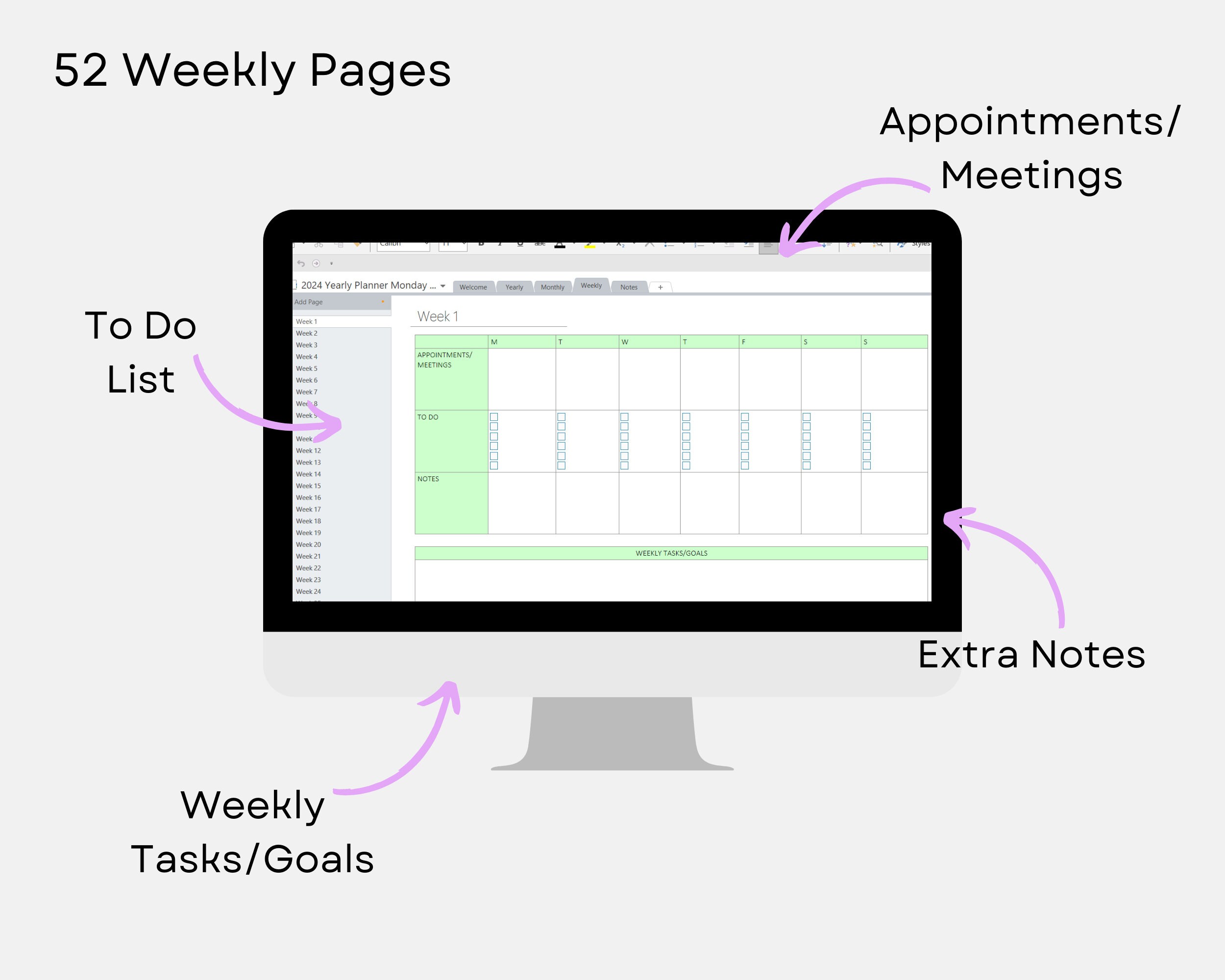 Onenote Yearly Planner 2024 Undated, Digital Planner Template, Weekly ...