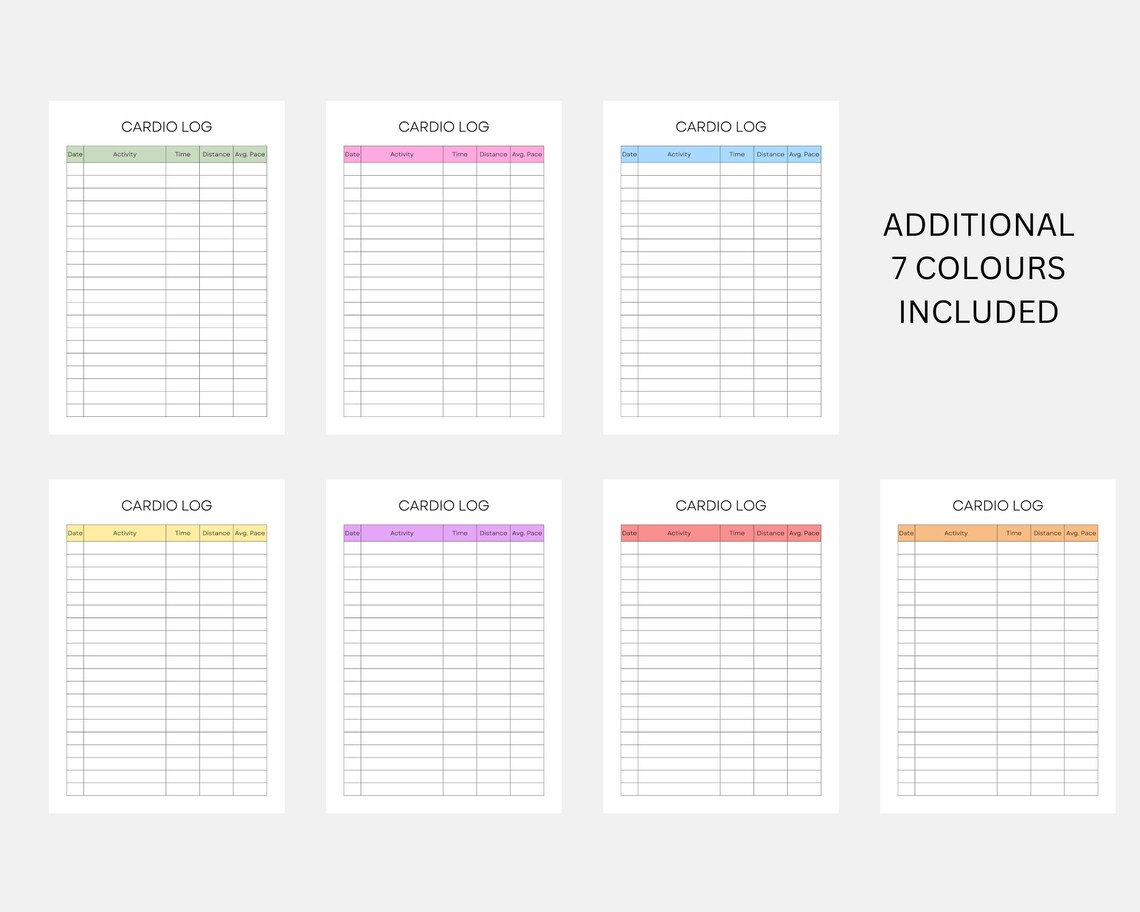 Cardio Log Printable, Workout Log, Running Tracker, Fitness Goals ...