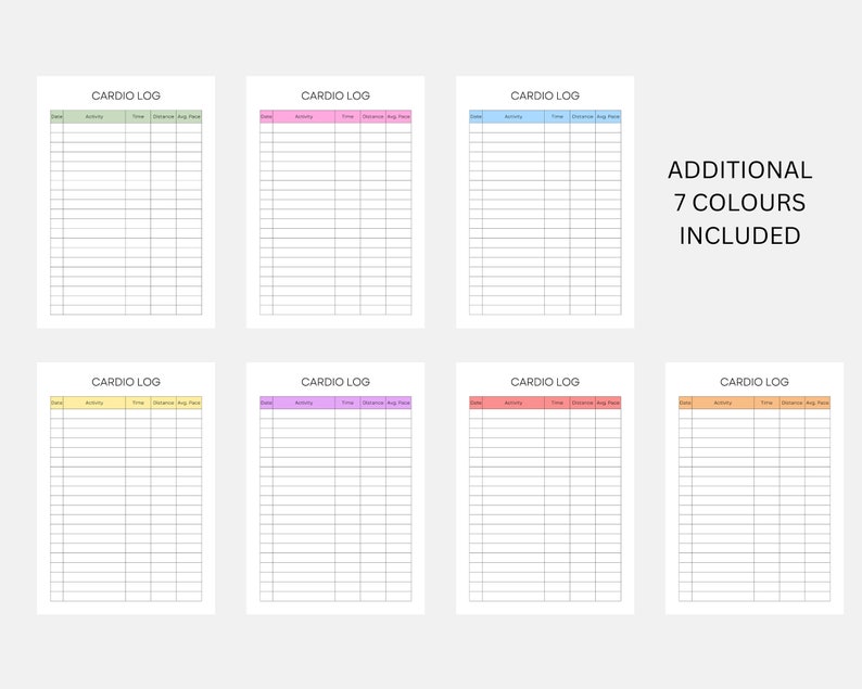 Cardio Log Printable, Workout Log, Running Tracker, Fitness Goals ...