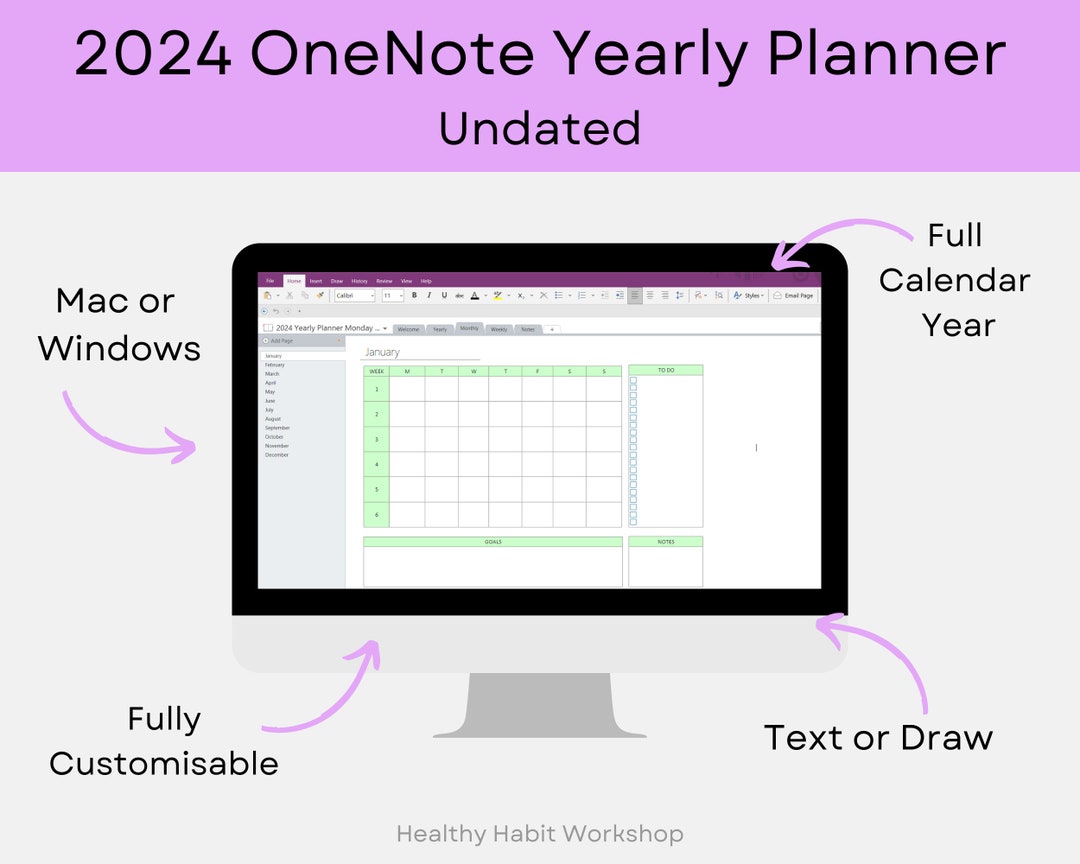 Onenote Yearly Planner 2024 Undated, Digital Planner Template, Weekly ...