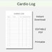 Cardio Log Printable, Workout Log, Running Tracker, Fitness Goals ...