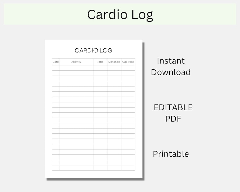 Cardio Log Printable, Workout Log, Running Tracker, Fitness Goals ...