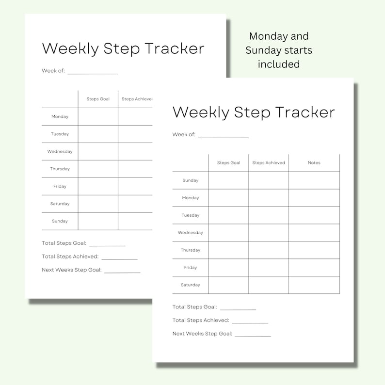 Weekly Step Tracker Printable Template, Step Log, Walking Journal ...