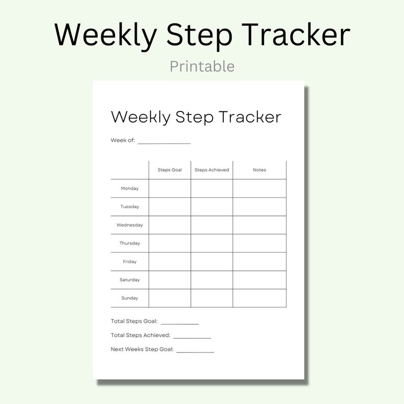 Weekly Step Tracker Printable Template, Step Log, Walking Journal ...