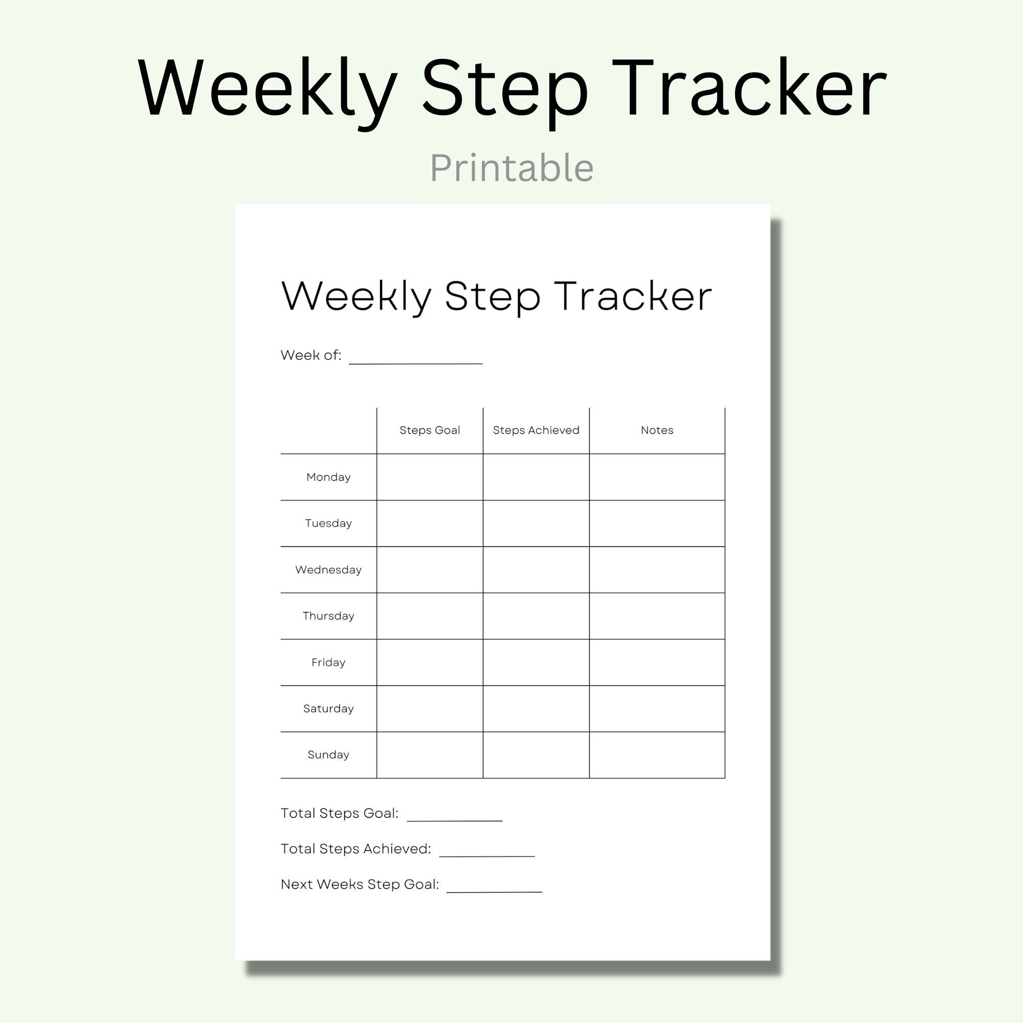 Weekly Step Tracker Printable Template, Step Log, Walking Journal ... Weekly Step Tracker Printable Template, Step Log, Walking Journal ...