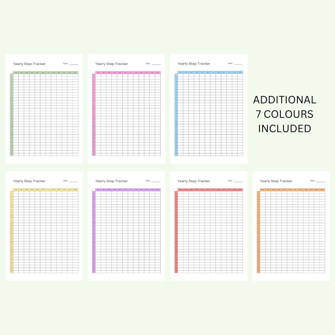 Yearly Step Tracker Printable Template, Step Log, 365 Day Step Counter ...