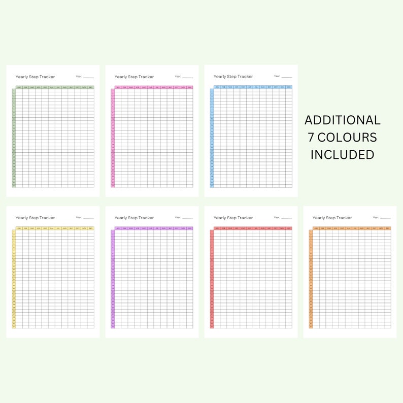 Yearly Step Tracker Printable Template, Step Log, 365 Day Step Counter ...