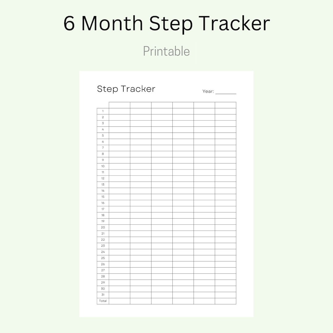 Step Tracker Printable Template, Six Month Step Log, Daily Step Chart ...