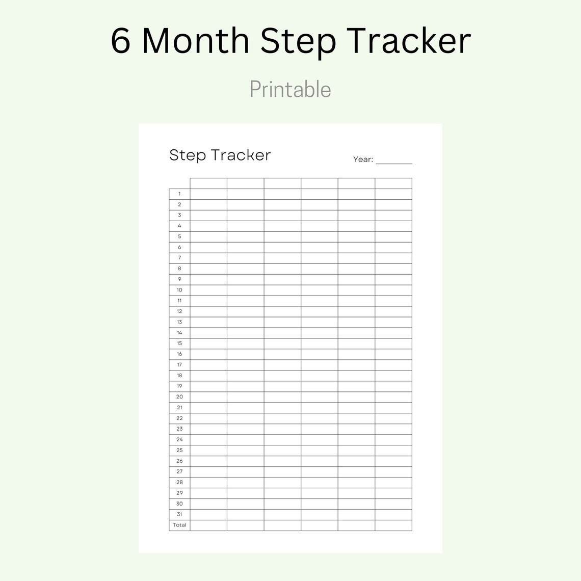 Step Tracker Printable Template, Six Month Step Log, Daily Step Chart ...