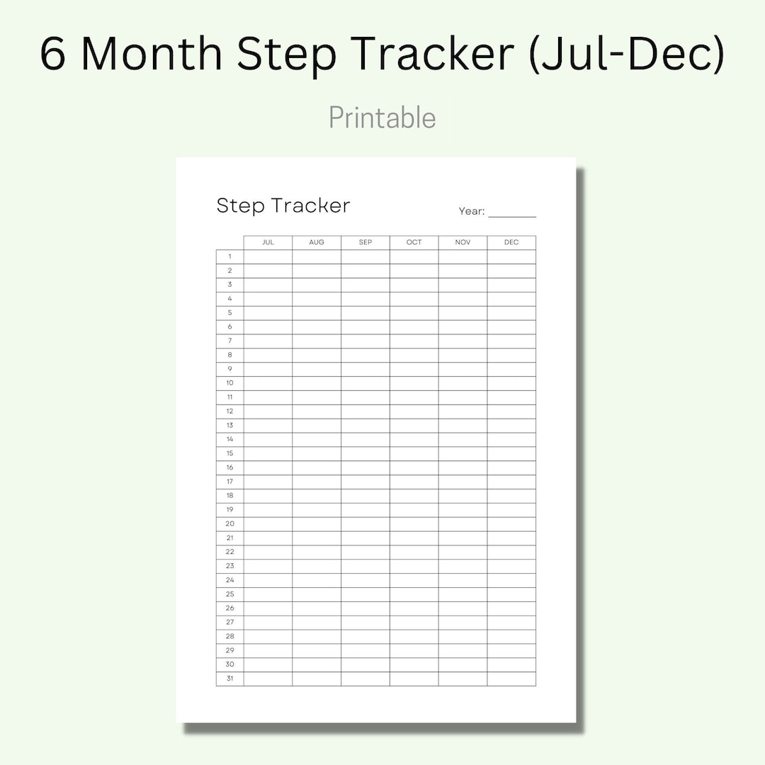 Six Month Step Tracker Printable Template Step Log Daily - Etsy
