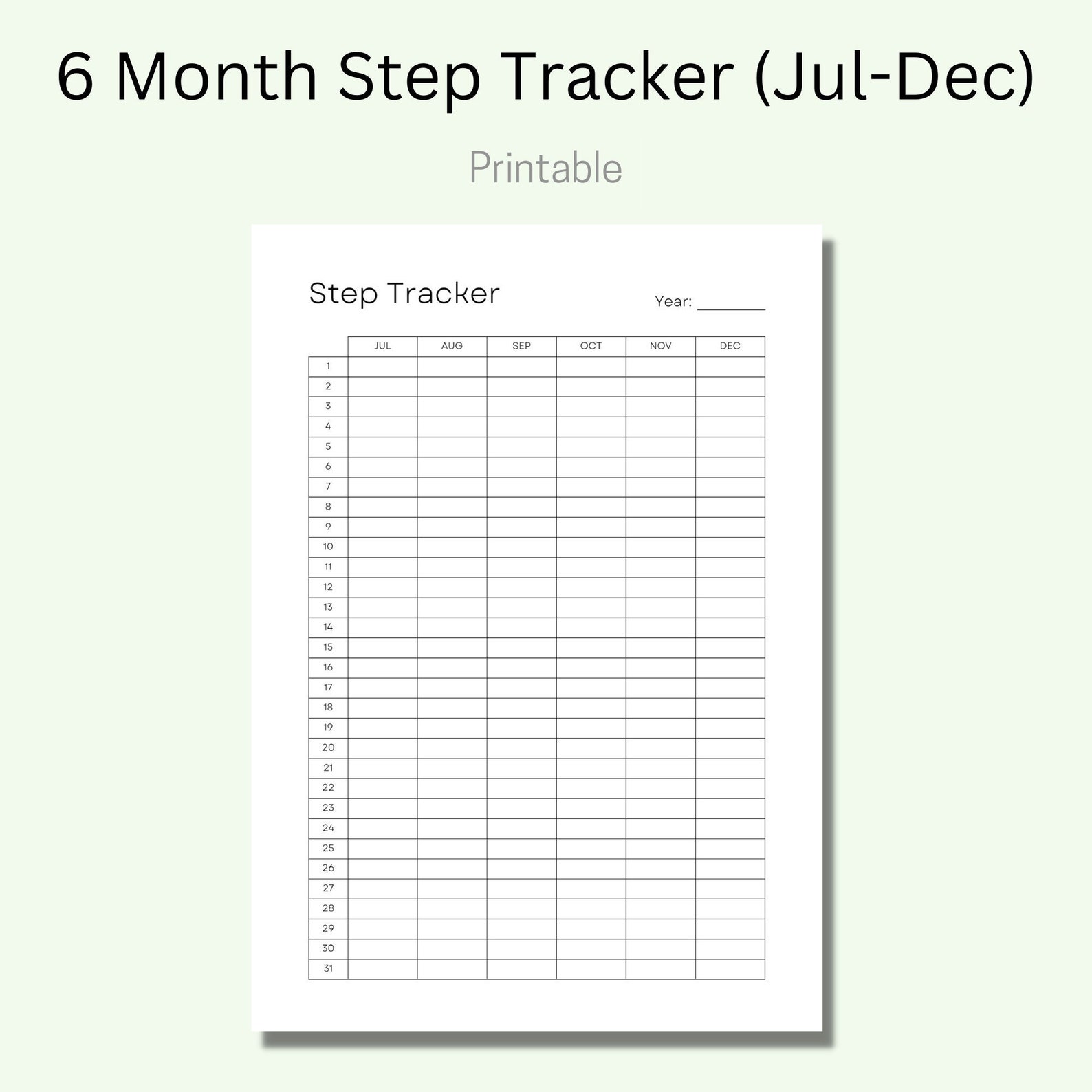 Six Month Step Tracker Printable Template, Step Log, Daily Step Chart ...