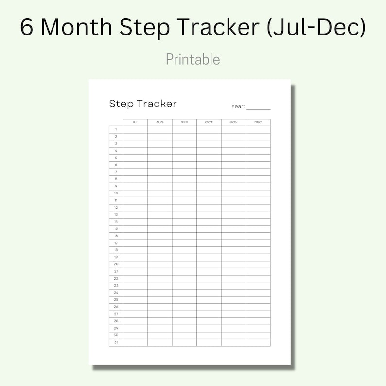 Six Month Step Tracker Printable Template, Step Log, Daily Step Chart ...