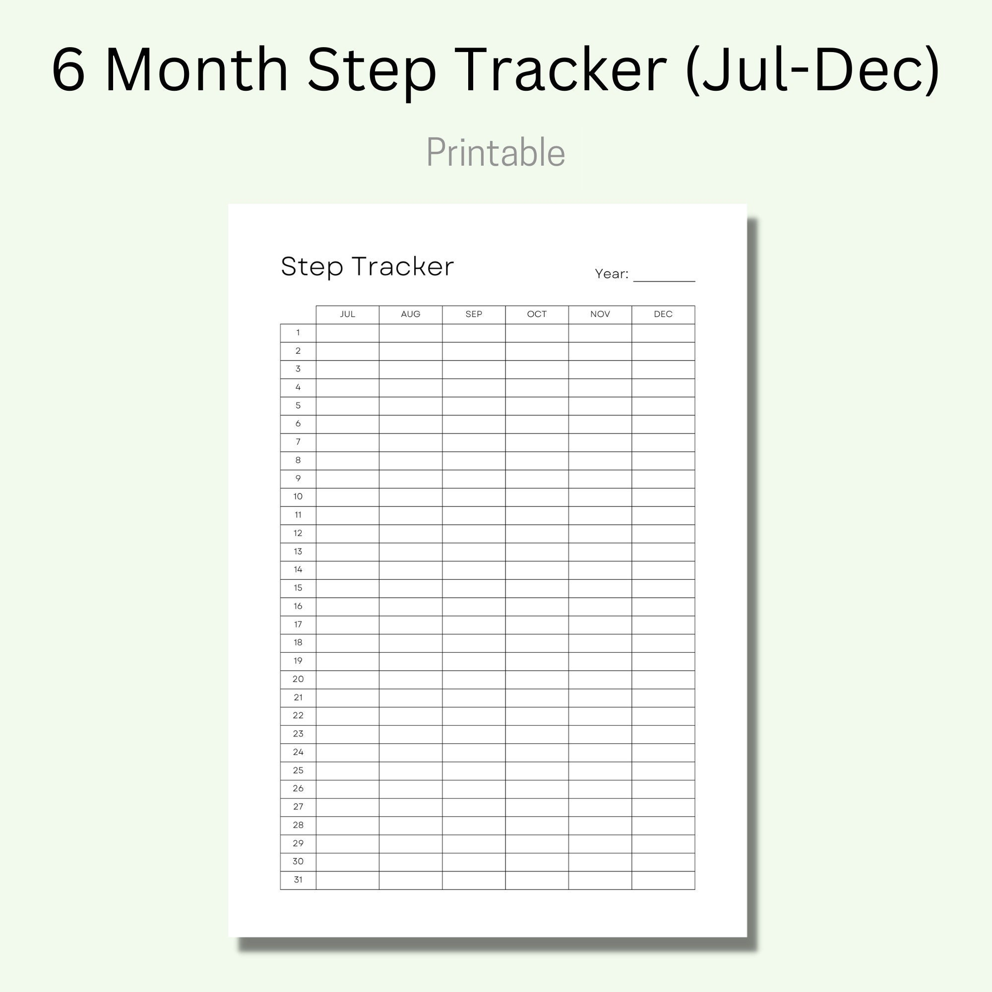Six Month Step Tracker Printable Template, Step Log, Daily Step Chart ...