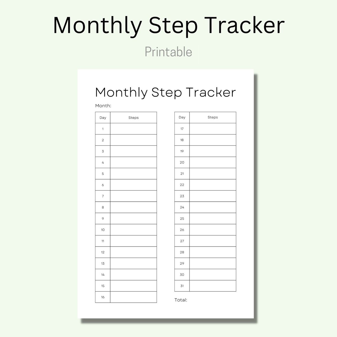 Monthly Step Tracker Printable Template, Step Log, Walking Journal ...